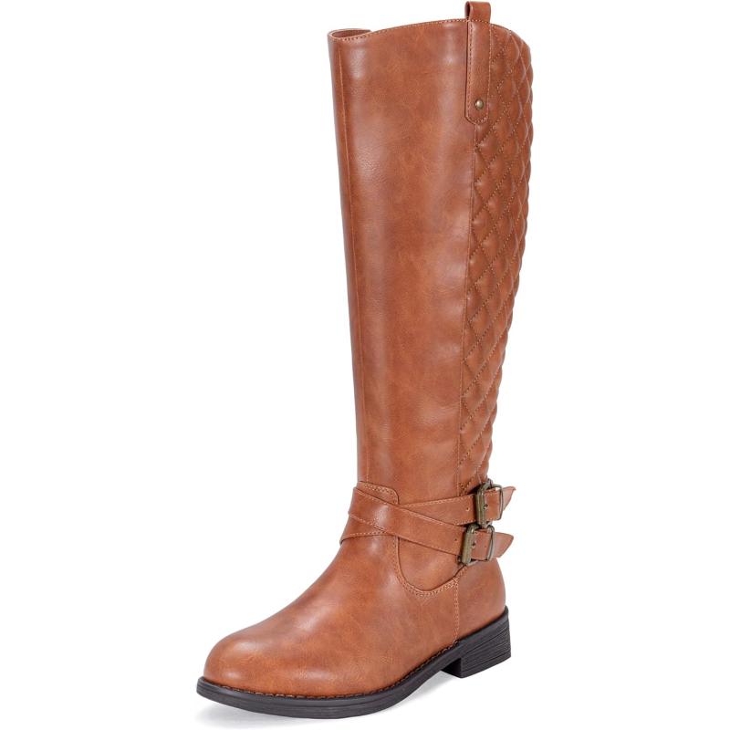 Vepose Women’s 49 Knee High Tall Riding Boots with Low Heel + Wide Calf ...