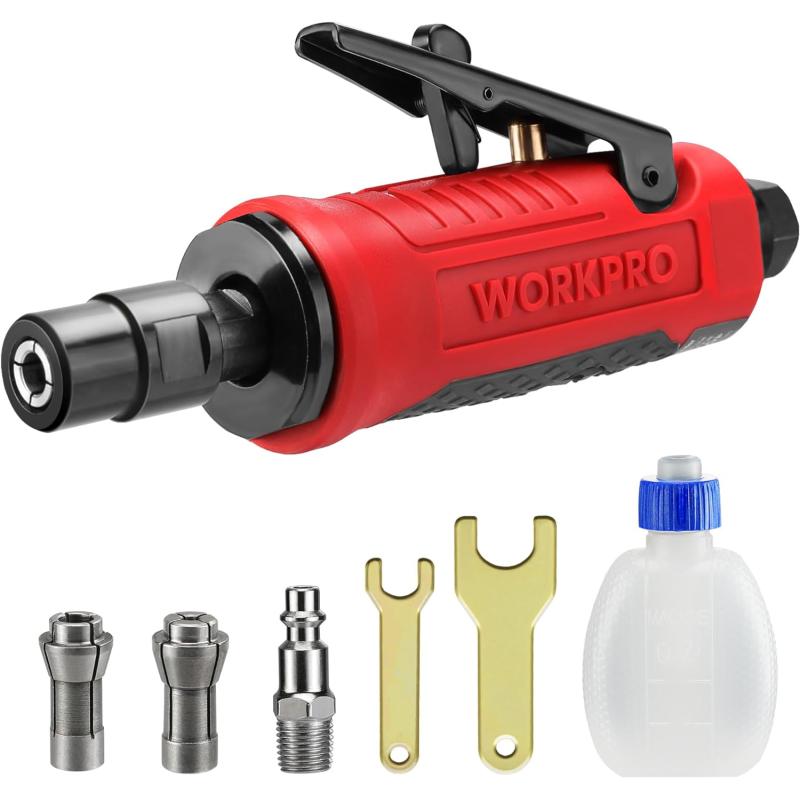 WORKPRO 1/4-Inch Pneumatic Straight Die Grinder, 25000RPM, Air-Powered ...